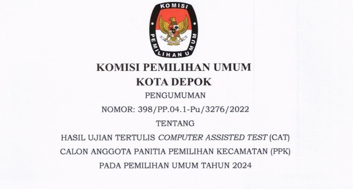KPU KOTA-DEPOK - PENGUMUMAN HASIL UJIAN TERTULIS COMPUTER ASSISTED TEST ...